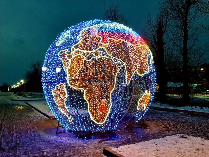 Christmas Lights in the Shape of the Earth Stock Photo - Image of ...
