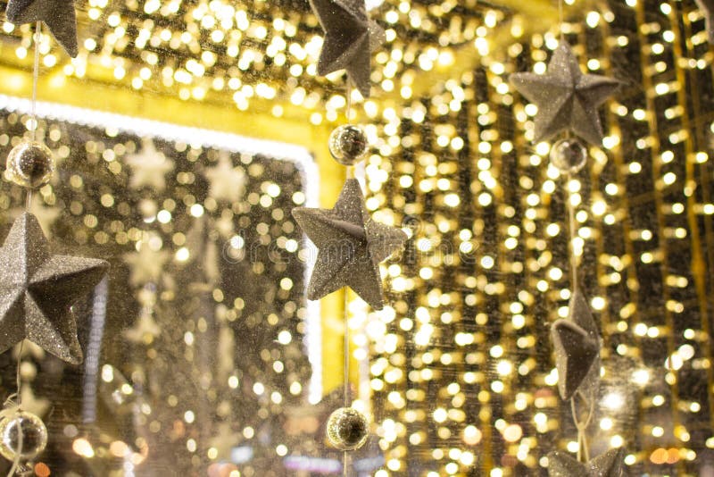 Christmas Lights and Stars String Hanging Stock Photo - Image of ...