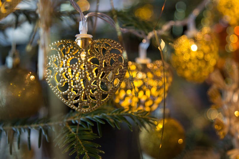Christmas Lights on the Christmas Tree in the Shape of Heart Stock ...