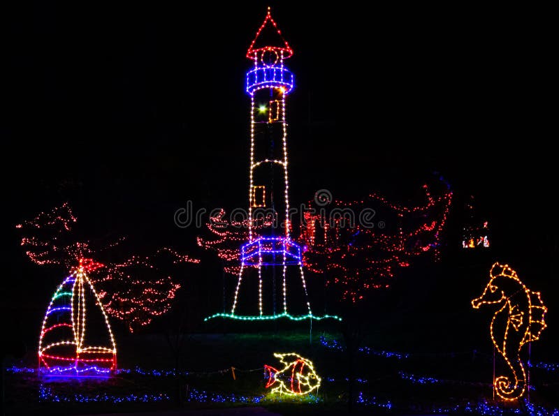 Christmas Lights - Tropical Lighthouse Theme Stock Image - Image of ...