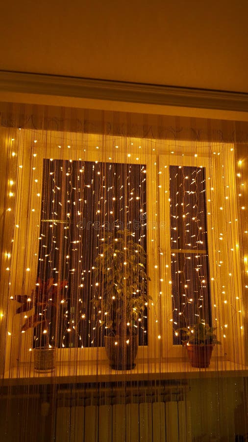 Christmas Lights on a Window Indoor Stock Image - Image of indoor, flat ...