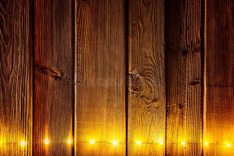 Christmas Lights on Wooden Rustic Background. Stock Image - Image of ...