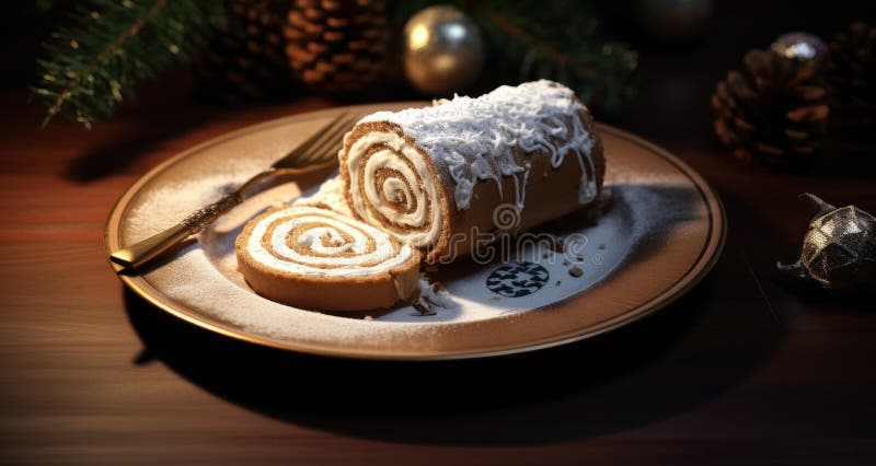 A Christmas Linden Log on a Plate Stock Photo - Image of bakery ...