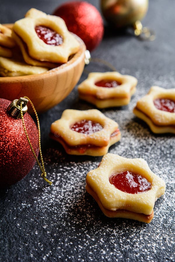 Christmas Linzer Cookies with Jam Stock Photo - Image of filled, baked ...