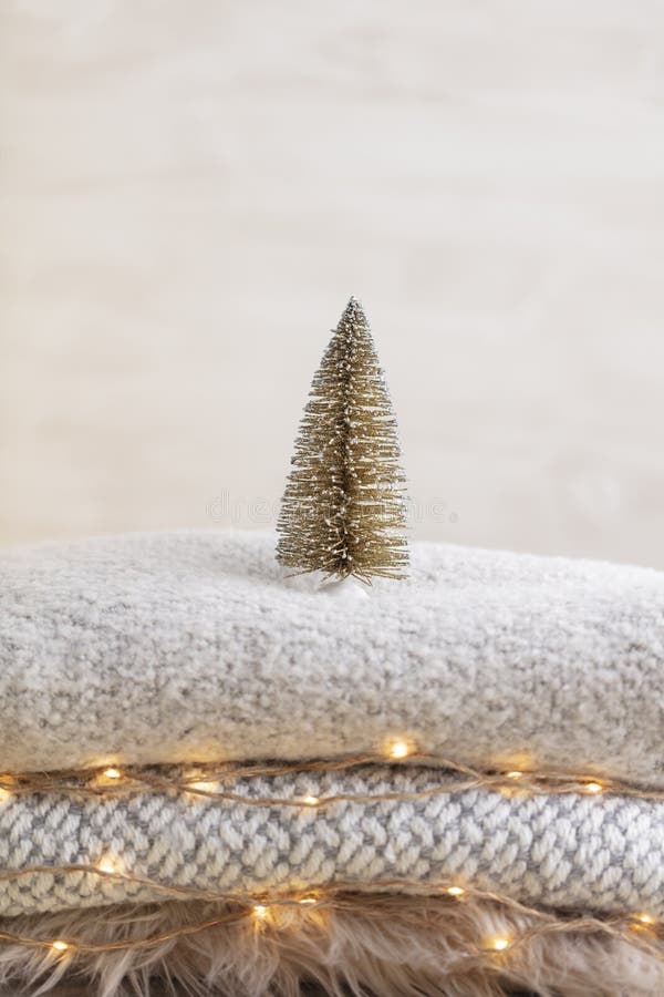 Christmas Little Trees and Golden Lights Bokeh Stock Image - Image of ...