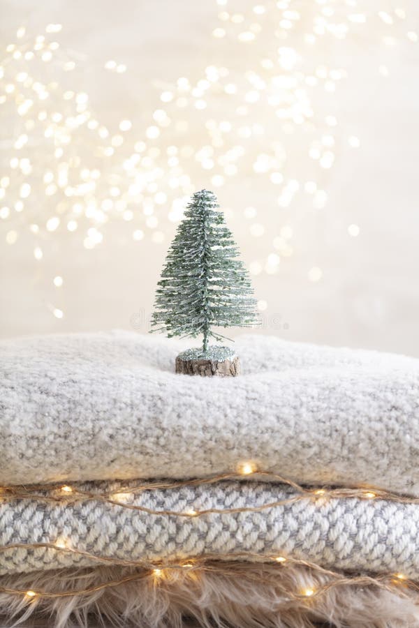 Christmas Little Trees and Golden Lights Bokeh Stock Image - Image of ...
