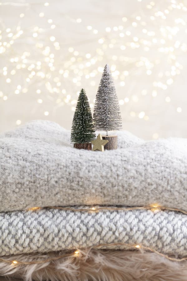 Christmas Little Trees and Golden Lights Bokeh Stock Image - Image of ...
