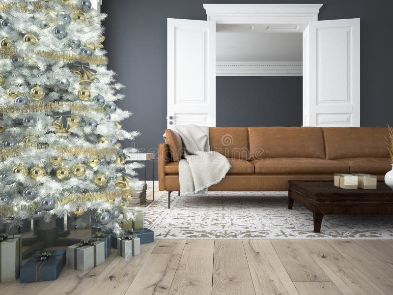 Christmas Living Room. 3d Rendering Stock Photo - Image of armchair ...