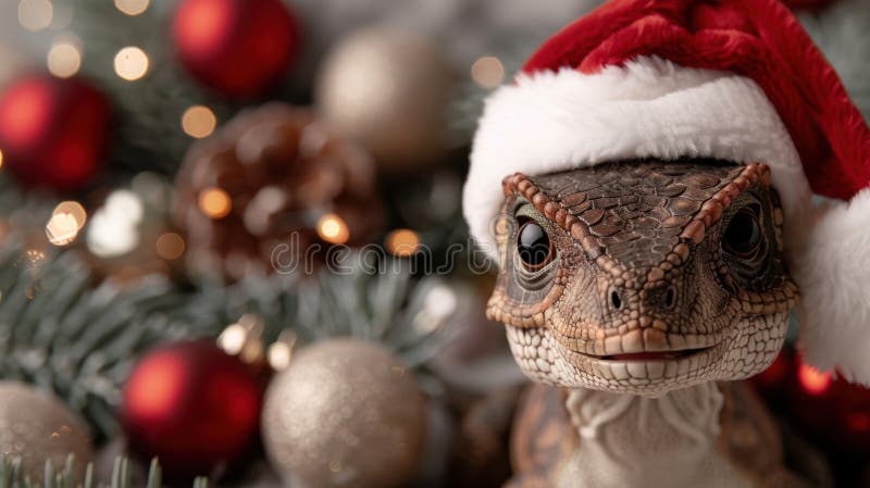Christmas Lizard in Santa Hat Stock Illustration - Illustration of ...