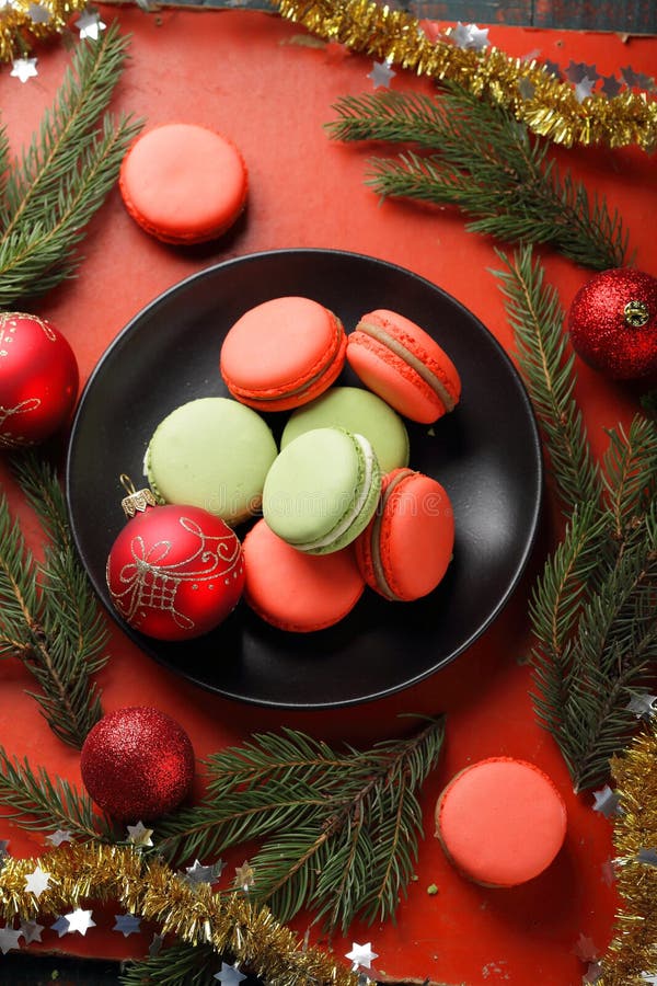Christmas Macaroons and Decorations Stock Image - Image of snack, baked ...