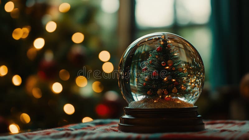Christmas Magic a Festive Snow Globe with Sparkling Lights Stock Image ...