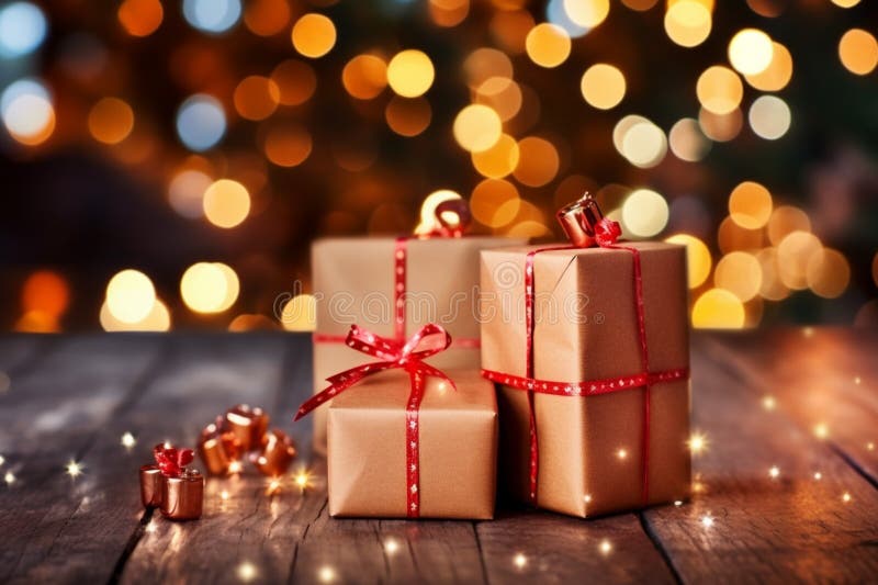 Christmas Magic: Gift Boxes, Red Bows, Twinkle Amidst Bokeh Lights ...