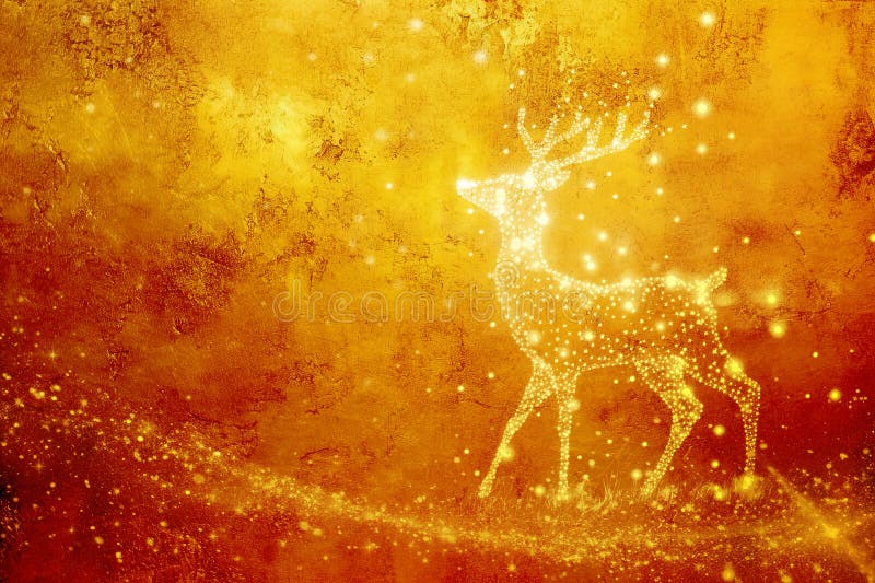 Christmas Magic Golden Deer Stock Illustration - Illustration of ...
