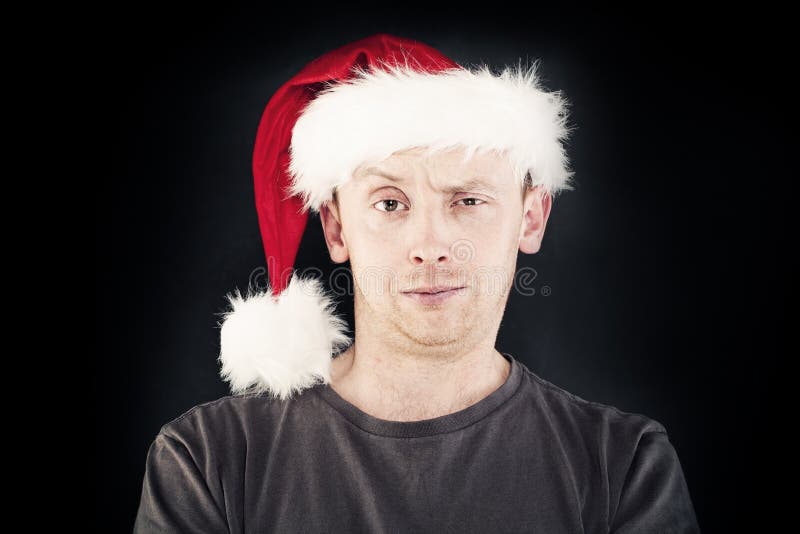 Christmas Man. Smiling Man in Santa Hat Stock Photo - Image of portrait ...