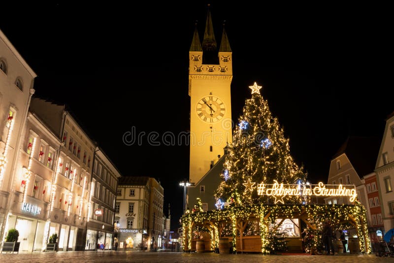 Christmas Market in Straubing, Germany at Night Stock Photo - Image of ...