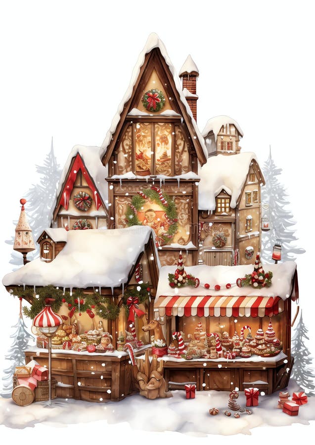 Christmas Markets Watercolor Winter Border Stock Illustration ...