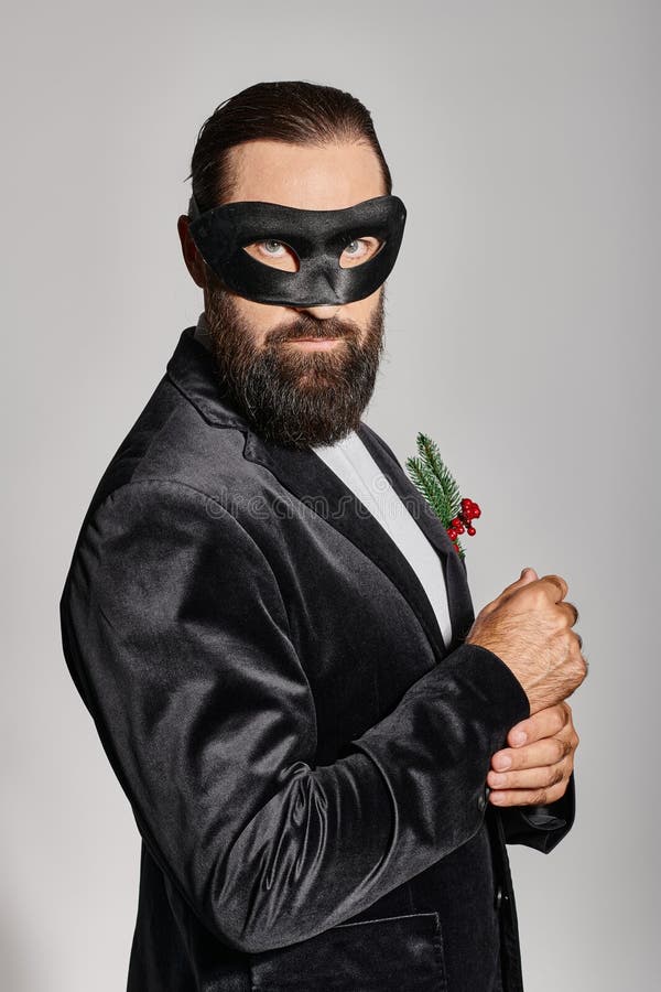 Christmas Masquerade Ball, Handsome Bearded Man Stock Image - Image of ...