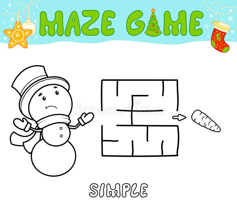 Christmas Maze Puzzle Game for Children. Simple Outline Maze or ... Christmas Maze Puzzle Game for Children. Simple Outline Maze or ...