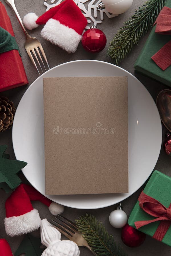 Christmas Meal Blank Menu. Blank Paper Menu on a Dinner Plate ...