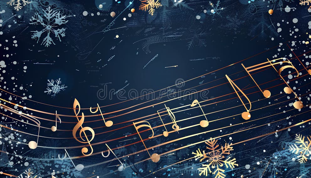 Christmas Melody. Music Notes and Snowflakes on Dark Blue Background ...