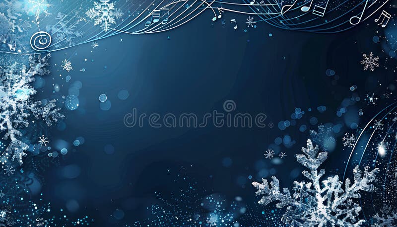Christmas Melody. Music Notes and Snowflakes on Dark Blue Background ...