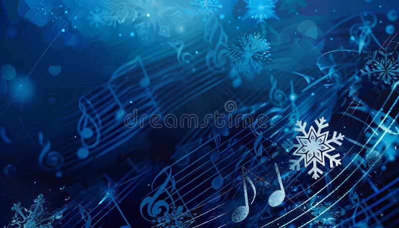 Christmas Melody. Music Notes and Snowflakes on Dark Blue Background ...