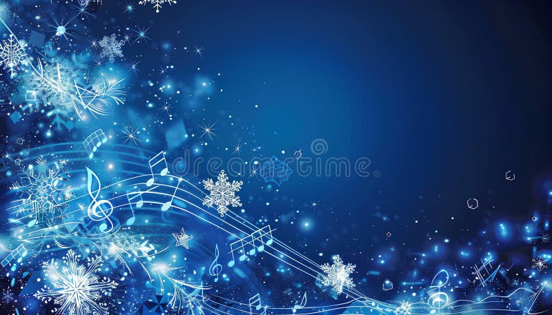 Christmas Melody. Music Notes and Snowflakes on Dark Blue Background ...
