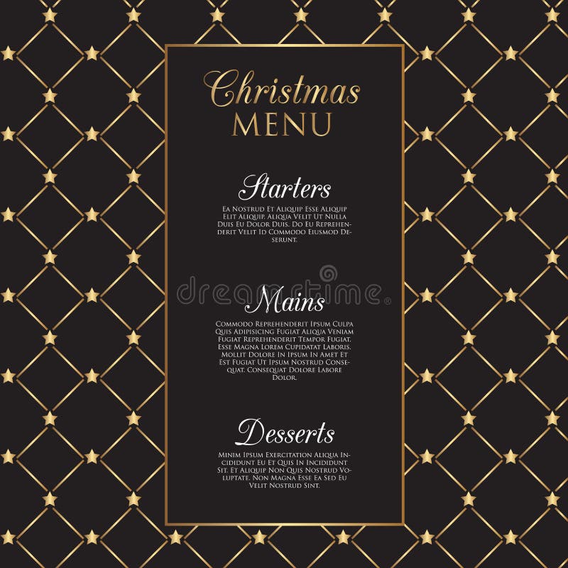 Christmas Menu Design with Gold Stars Stock Vector - Illustration of ...
