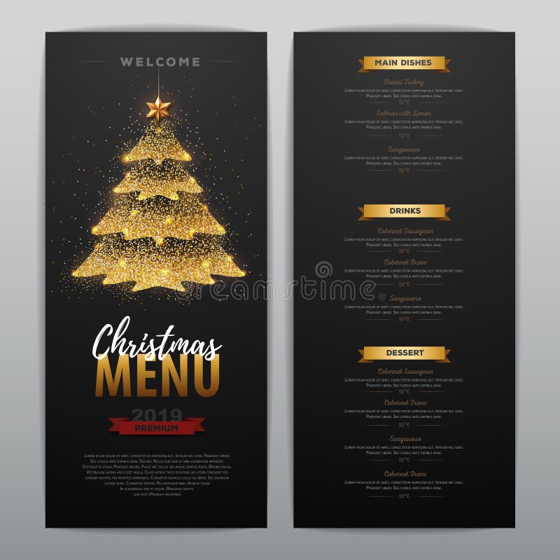 Christmas Menu Design with Golden Christmas Tree. Stock Vector ...