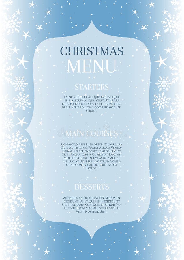 Christmas Menu Design with Snowflake and Stars Border Stock Vector ...