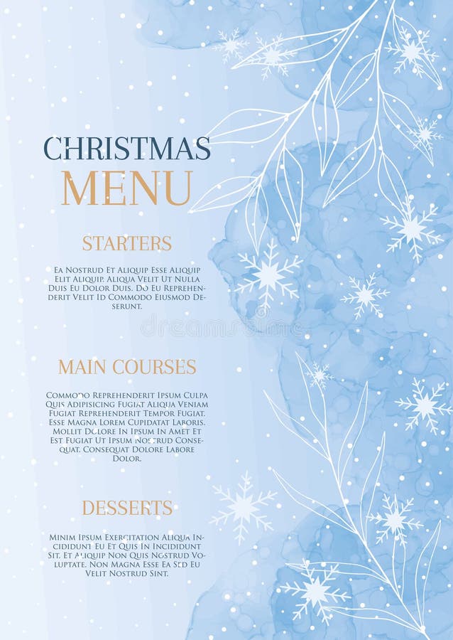 Christmas Menu with a Hand Painted Watercolour Background Stock Vector ...