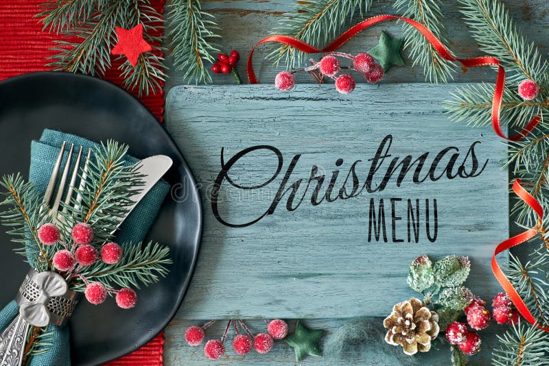 Christmas Menu Text on Rustic Board Framed with Various Xmas ...