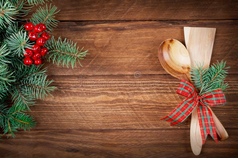Christmas Menu on Wooden Background. Top View Stock Image - Image of ...