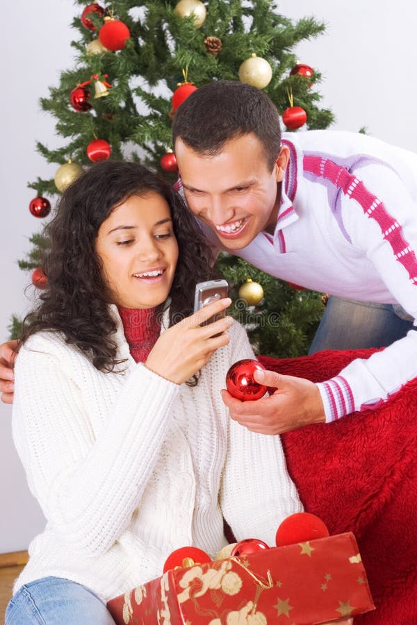 Christmas message stock photo. Image of cheerful, telephone - 3608806