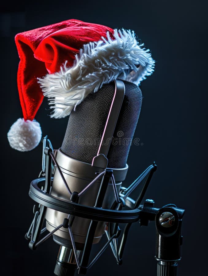 Christmas Microphone Setup with Santa Hat Stock Photo - Image of ...