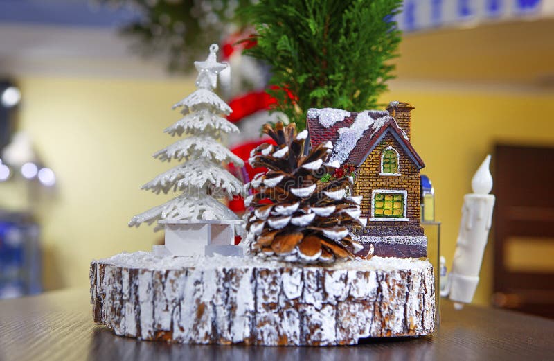 Christmas Miniature House and Fir Tree Stock Image - Image of ...