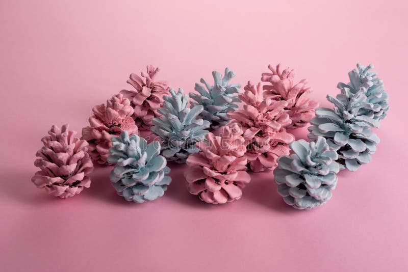 Christmas Minimalistic Concept Pink Blue Paint Christmas Cones Stock ...