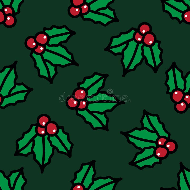 Christmas Mistletoe Seamless Doodle Pattern, Vector Illustration Stock ...