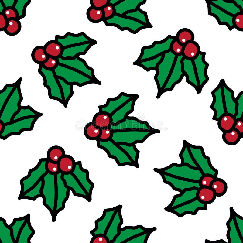 Christmas Mistletoe Seamless Doodle Pattern, Vector Illustration Stock ...
