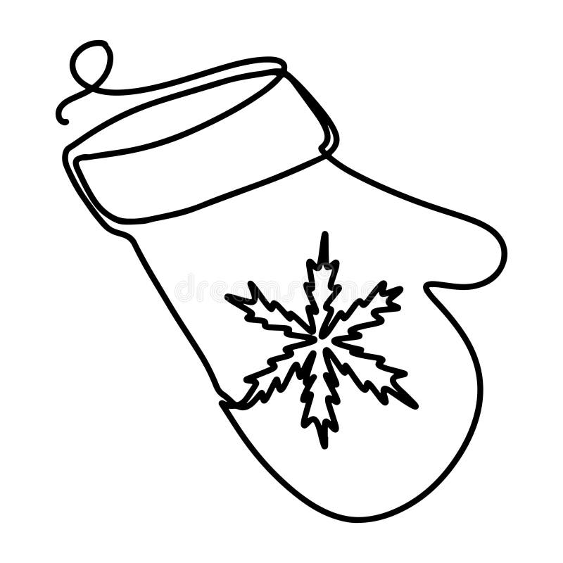 Christmas Mitten in Single Line Style. One Continuous Line Drawing ...