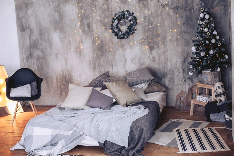 Christmas Modern Interior in a Loft with New Year Decor. Christm Stock ...