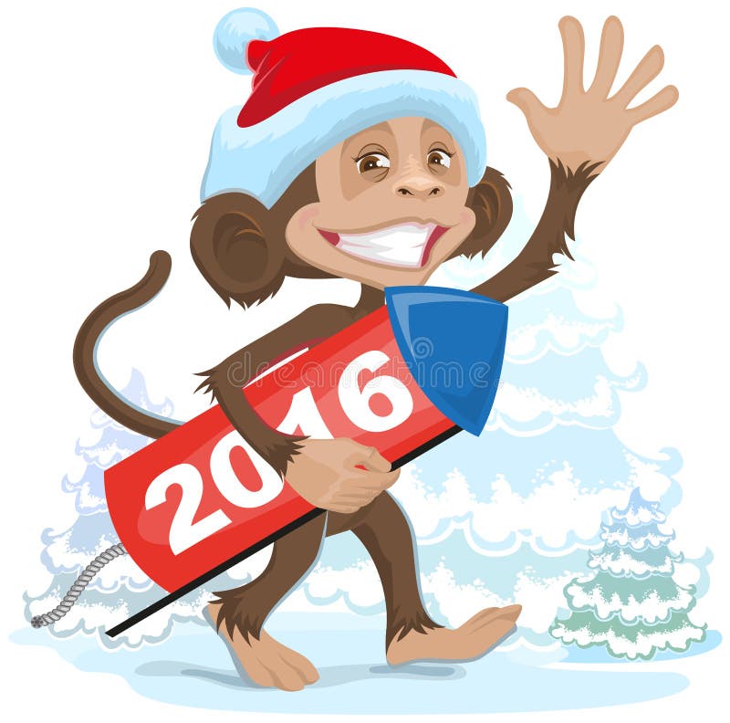 Christmas Monkey Wearing a Santa Claus Brings Fireworks 2016 Stock ...