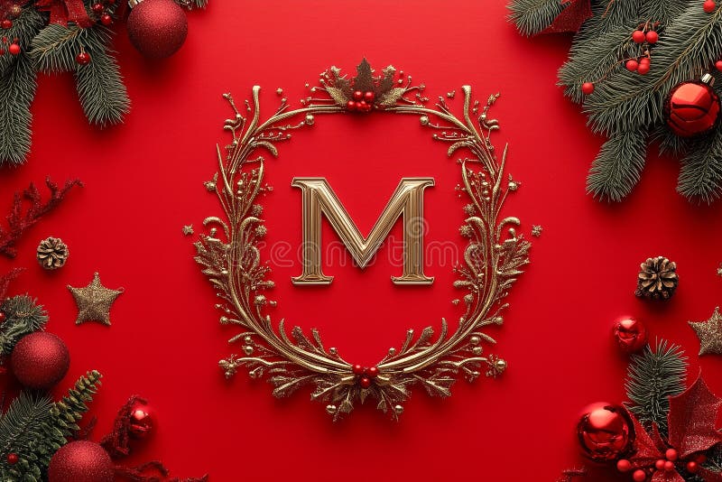Christmas Monogram Frame on Red Background. by Generative Ai Stock ...