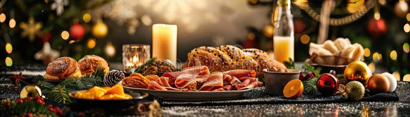 A Christmas Morning Breakfast Table with Festive Foods Stock ...