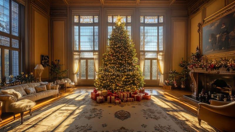 Christmas Morning in a Grand Victorian Mansion Stock Illustration ...