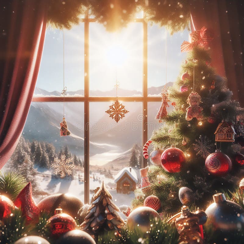 Christmas Morning. the Sun is Outside and the Snow is Sparkling Stock ...