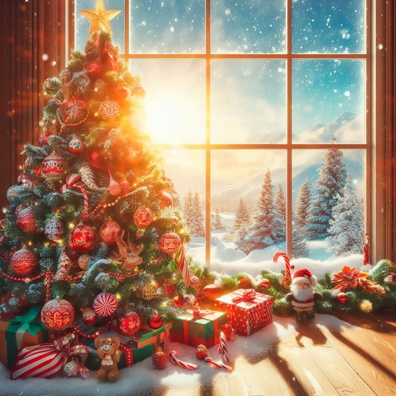 Christmas Morning. the Sun is Outside and the Snow is Sparkling Stock ...