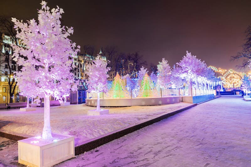 Christmas in Moscow. Fabulous Decoration of Pushkin Square in Mo Stock ...