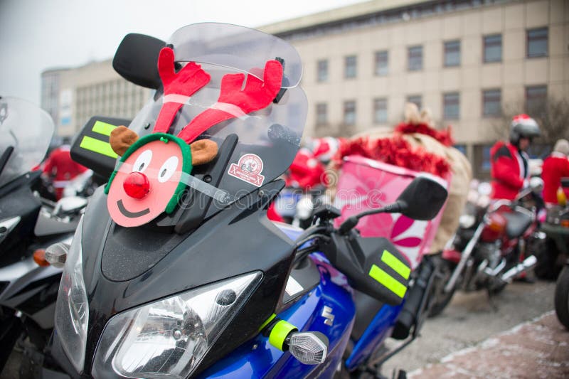 Christmas Motorcycle Parade with Reindeer Decorations Editorial Image ...
