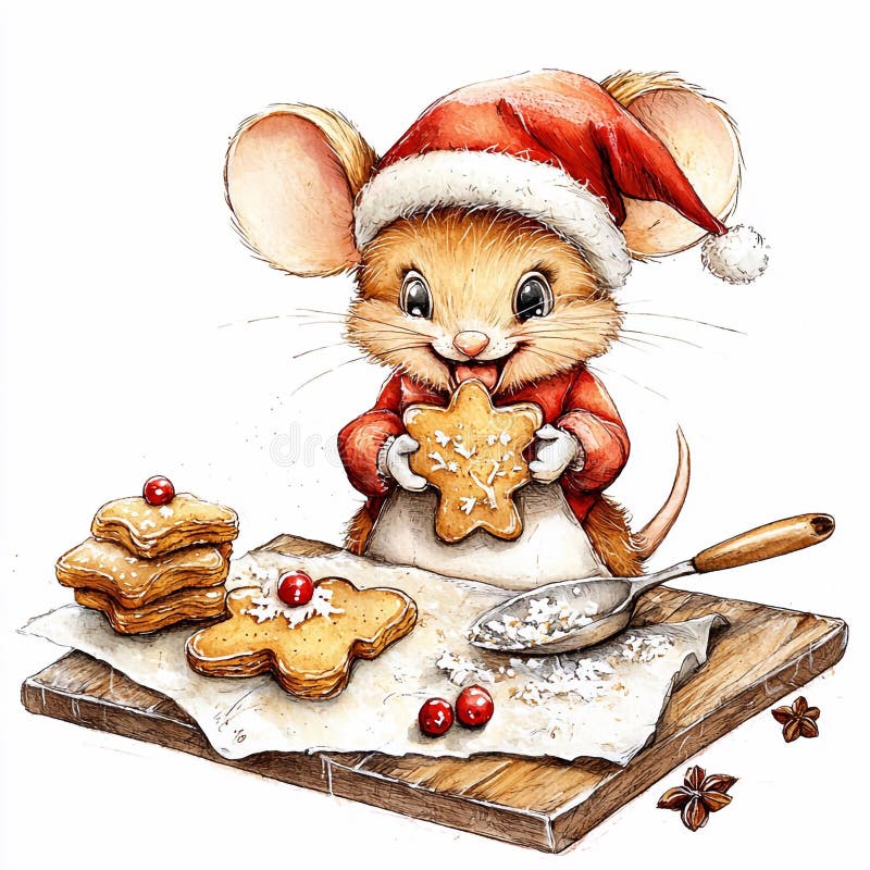 Christmas Mouse Confectioner Bakes Gingerbread for the Holiday Stock ...